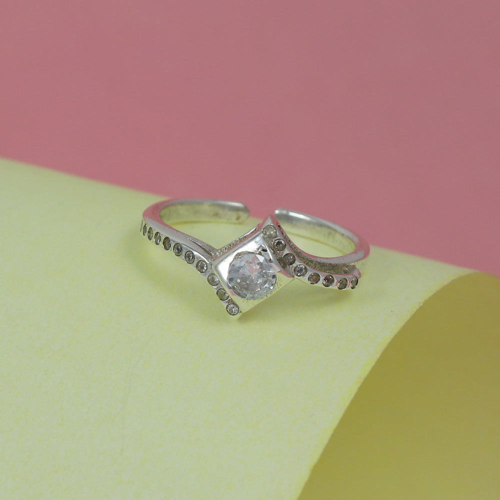 CZ White Stone Rhombus Shape Silver Ring – Geometric Sparkle in Silver ...